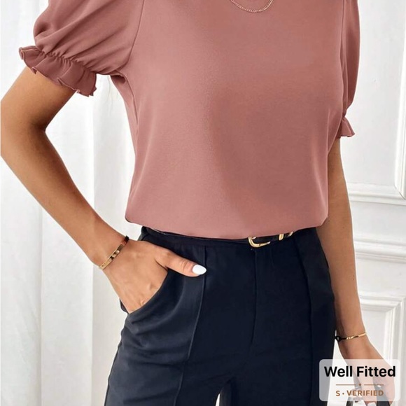 SHEIN | Tops | Shein Dusty Rose Ruffle Sleeve Blouse | Poshmark